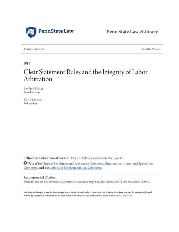 (PDF) Clear Statement Rules and the Integrity of Labor Arbitration