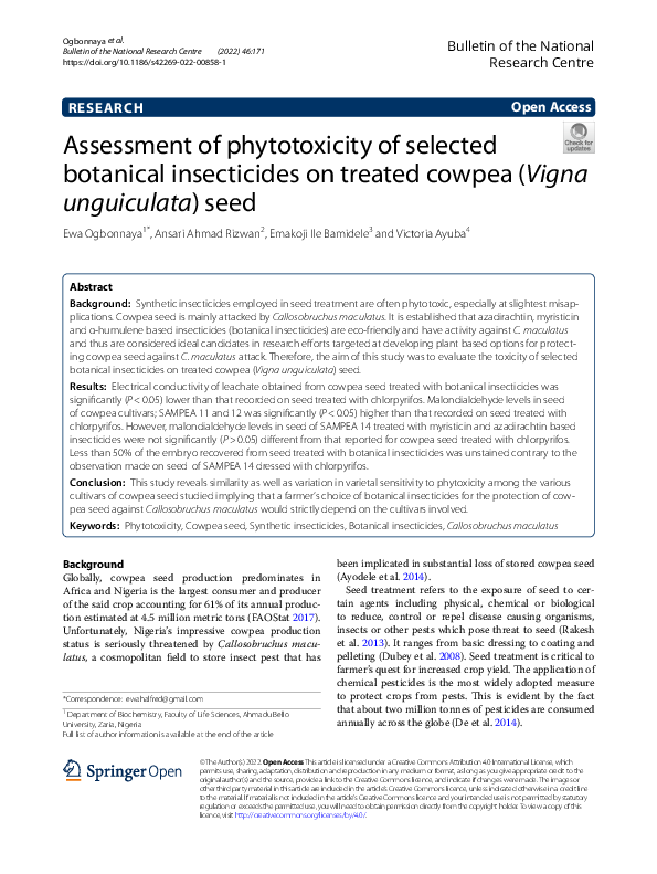 (PDF) Assessment of phytotoxicity of selected botanical insecticides on ...