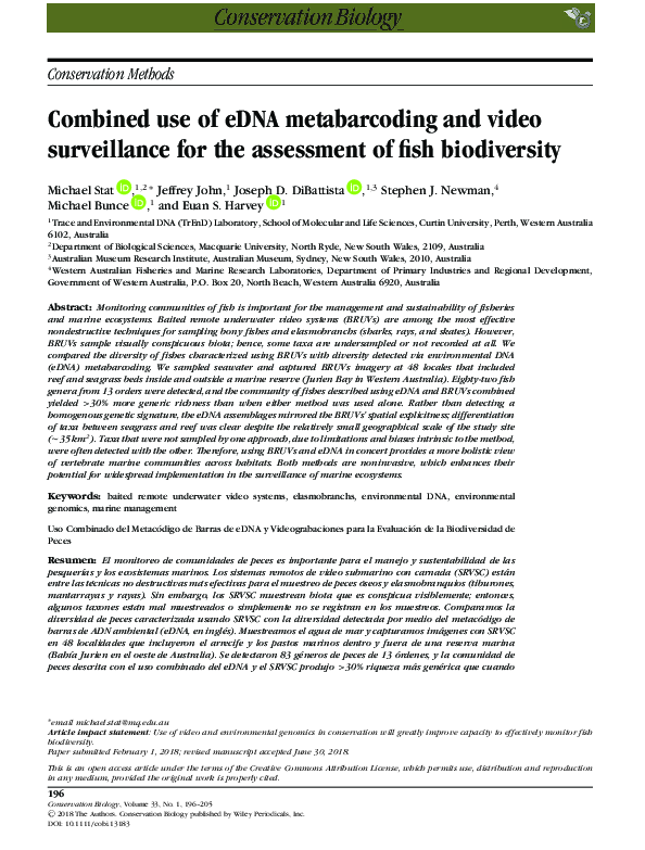 Pdf Combined Use Of Edna Metabarcoding And Video Surveillance For The