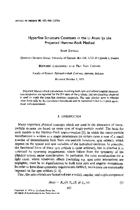 (PDF) Hyperfine structure constants in the Li atom by the projected hartree-fock method