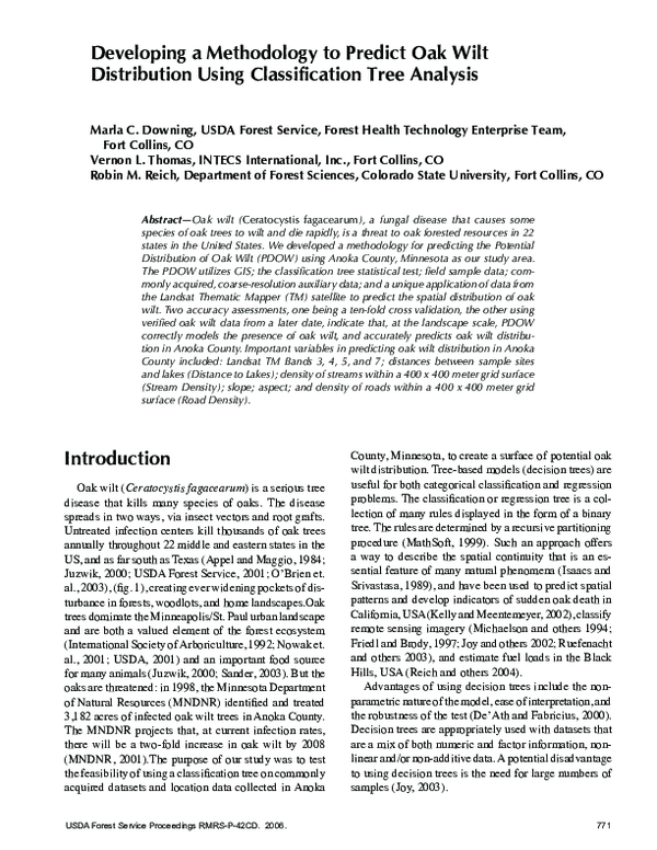 (PDF) Developing a methodology to predict oak wilt distribution using classification tree analysis