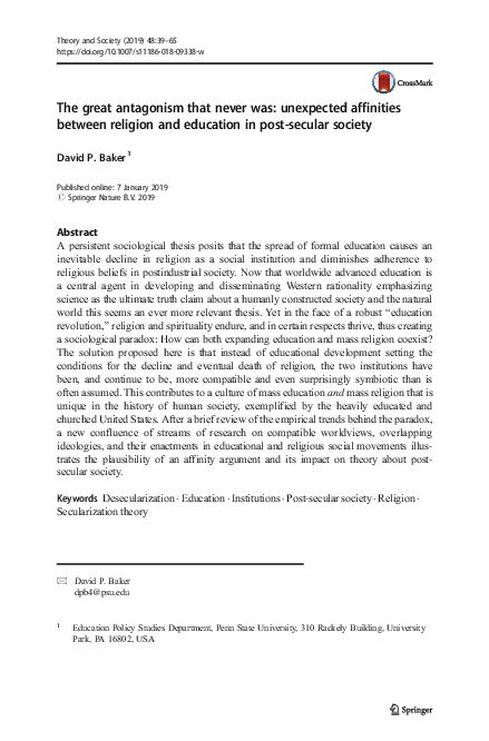 (PDF) The great antagonism that never was: unexpected affinities between religion and education ...