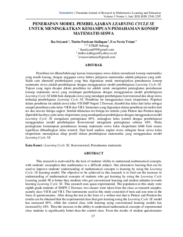 (PDF) Penerapan Model Pembelajaran Learning Cycle 5E Untuk Meningkatkan Kemampuan Pemahaman ...