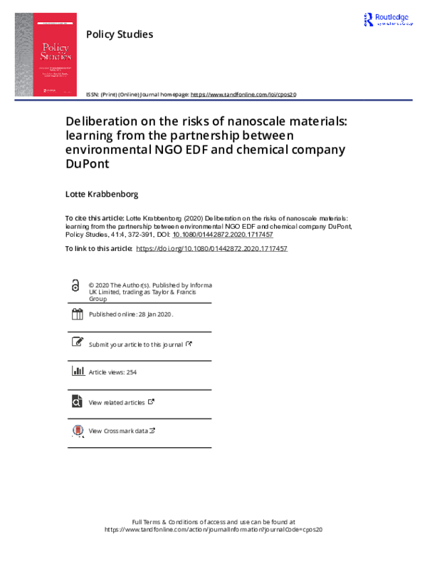 (PDF) Deliberation on the risks of nanoscale materials: learning from ...
