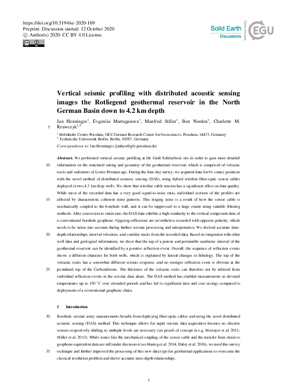 (PDF) Vertical seismic profiling with distributed acoustic sensing images the Rotliegend ...