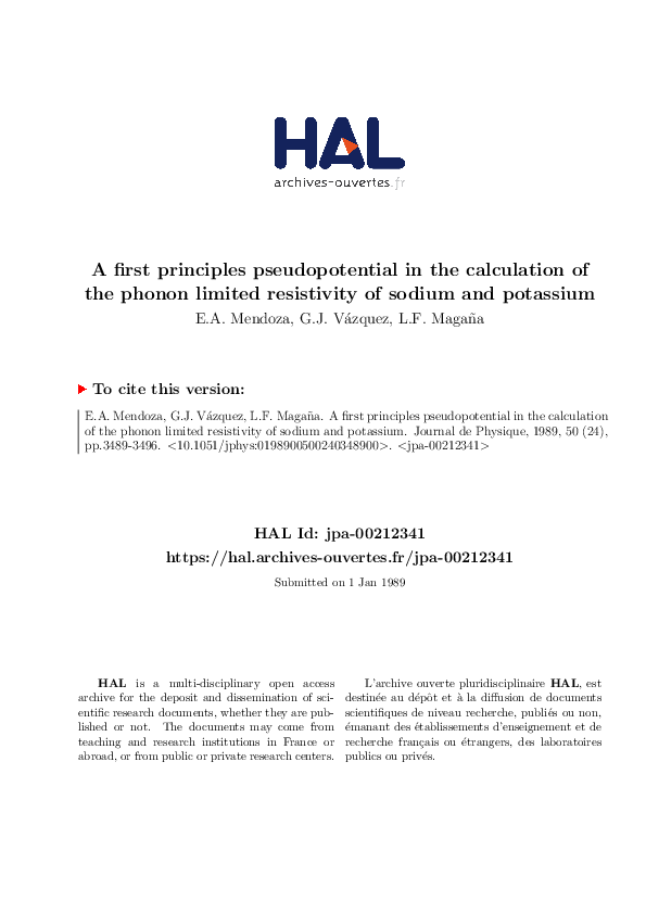 (PDF) A first principles pseudopotential in the calculation of the ...