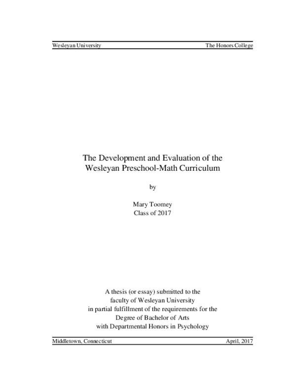 (PDF) The Development and Evaluation of the Wesleyan Preschool-Math ...