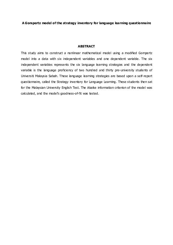 (PDF) A Gompertz model of the Strategy Inventory for Language Learning ...