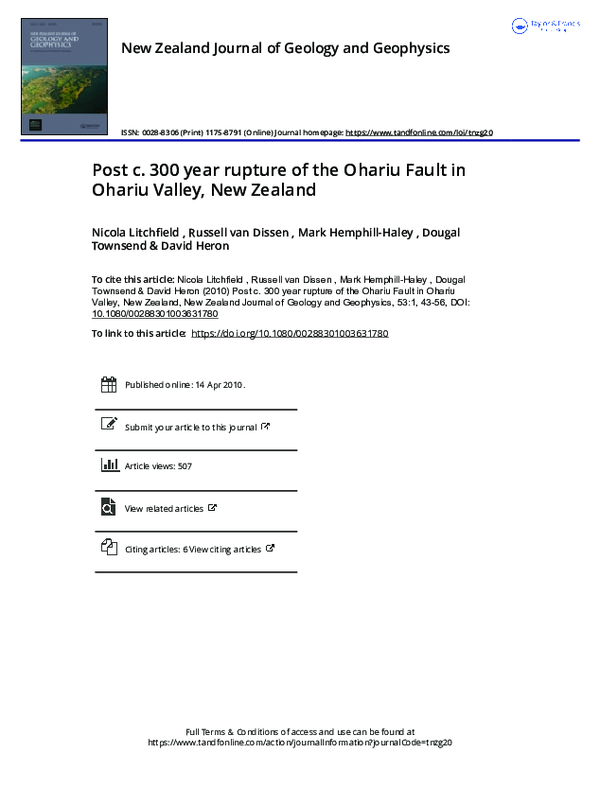 (PDF) Post c. 300 year rupture of the Ohariu Fault in Ohariu Valley ...