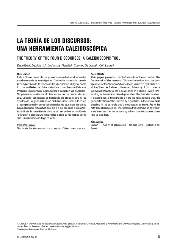 (PDF) The theory of the four discourses: a kaleidoscopic tool