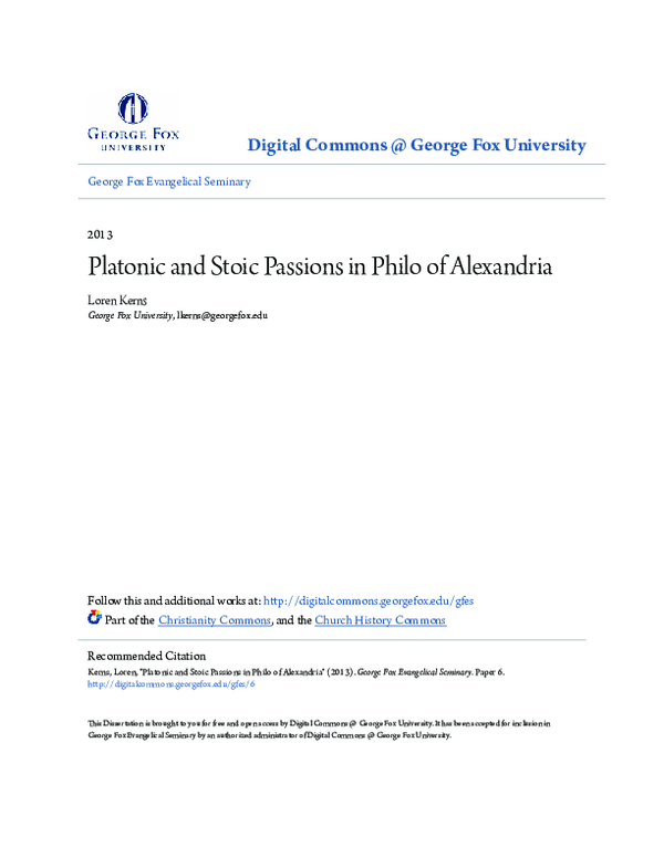 (PDF) Platonic and Stoic Passions in Philo of Alexandria