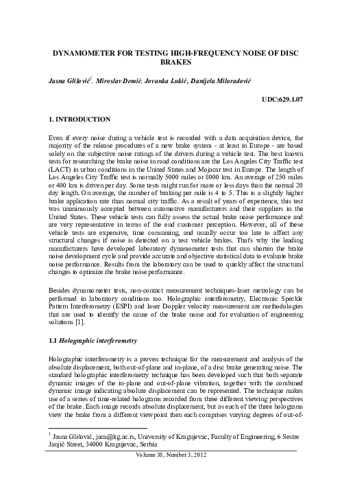 (PDF) Dynamometer for Testing High-Frequency Noise of Disc Brakes