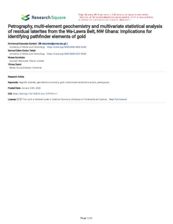 (PDF) Petrography, multi-element geochemistry and multivariate statistical analysis of residual ...