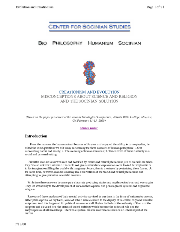 (PDF) Creationism and Evolution. Misconceptions about Science and Religion