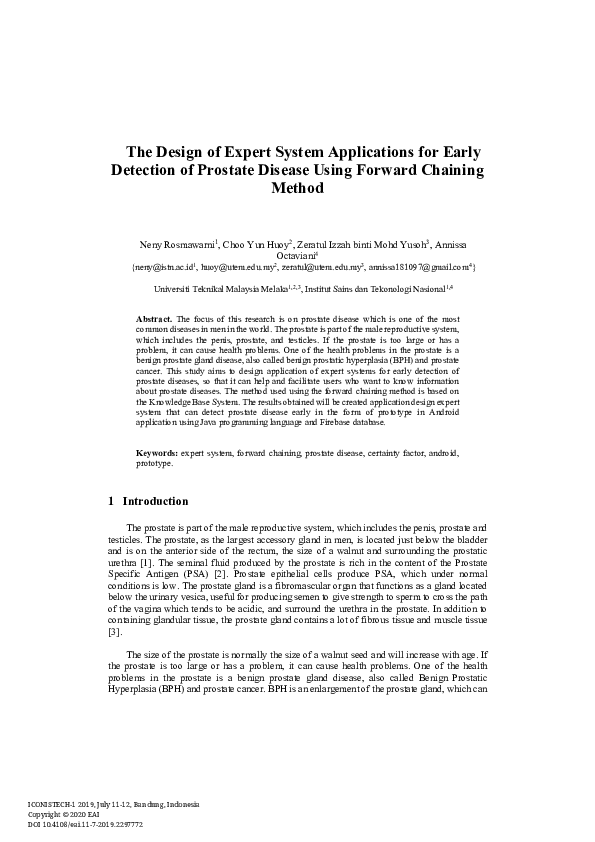 Pdf The Design Of Expert System Applications For Early Detection Of Prostate Disease Using