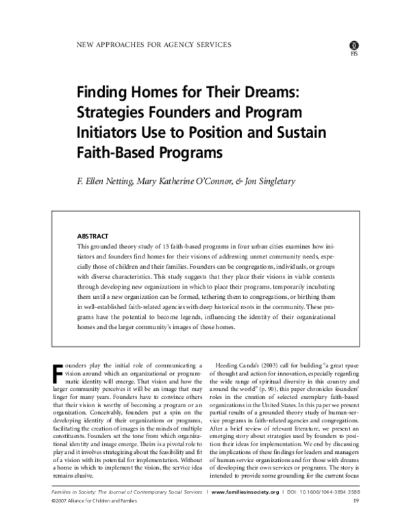 (PDF) Finding Homes for Their Dreams: Strategies Founders and Program ...