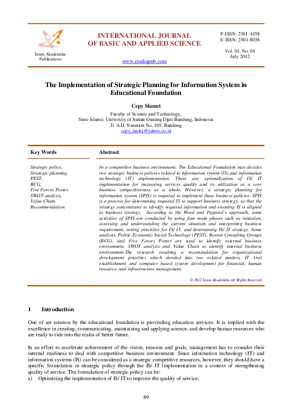 (PDF) The Implementation of Strategic Planning for Information System ...