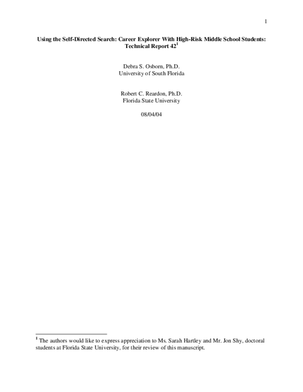 (PDF) Using the Self-Directed Search: Career Explorer With High-Risk ...
