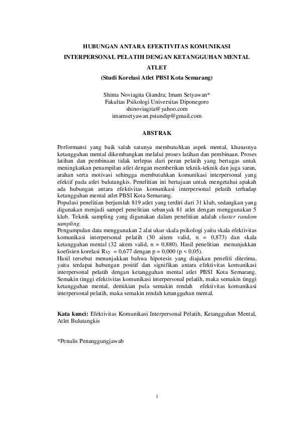 (PDF) Hubungan Antara Efektivitas Komunikasi Interpersonal Pelatih Dengan Ketangguhan Mental Atlet