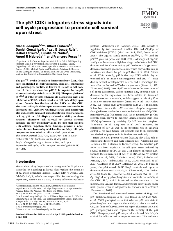 (PDF) The p57 CDKi integrates stress signals into cell-cycle ...