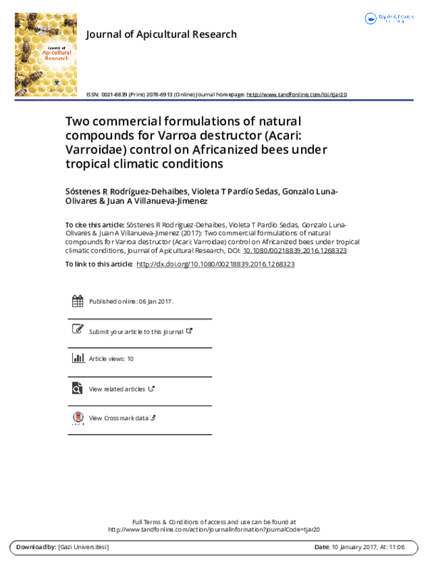 Two commercial formulations of natural compounds for Varroa destructor ...