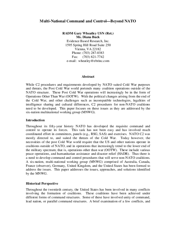 (PDF) Multi-National Command and Control—Beyond NATO RADM Gary Wheatley ...