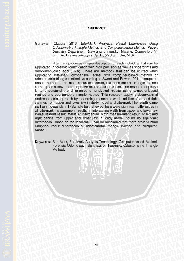 (PDF) Perbandingan Hasil Analisis Bite-Mark Menggunakan Odontometric ...