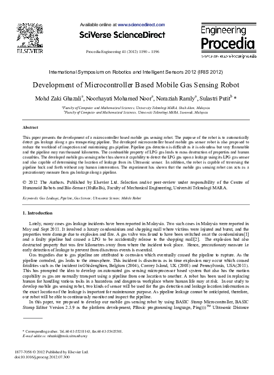 (PDF) Development of Microcontroller Based Mobile Gas Sensing Robot