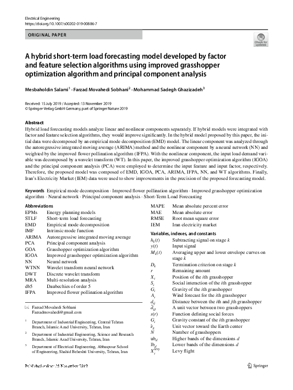 Pdf A Hybrid Short Term Load Forecasting Model Developed By Factor And Feature Selection