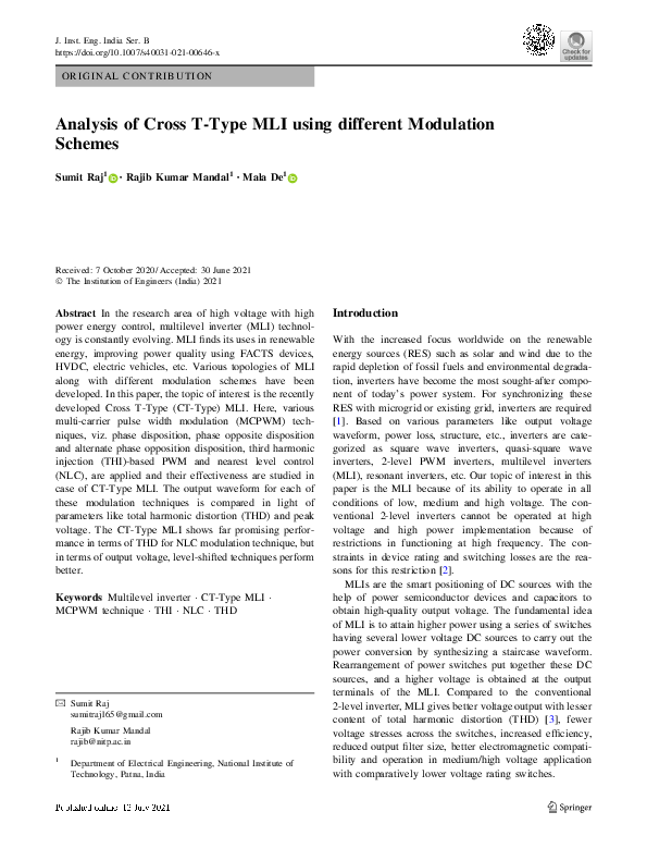 (PDF) Analysis of Cross T-Type MLI using different Modulation Schemes