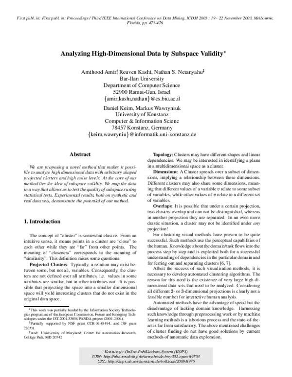 Pdf Analyzing High Dimensional Data By Subspace Validity