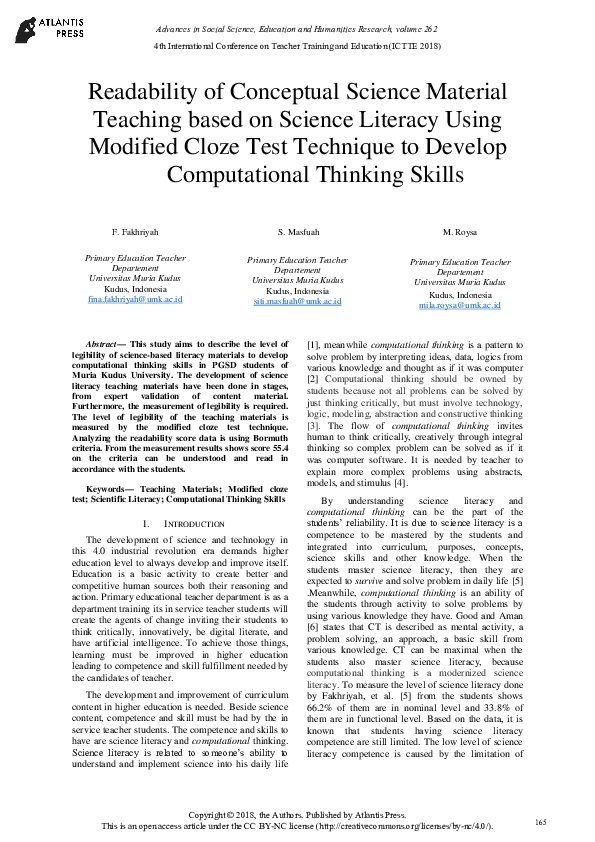 (PDF) Readability of Conceptual Science Material Teaching based on ...