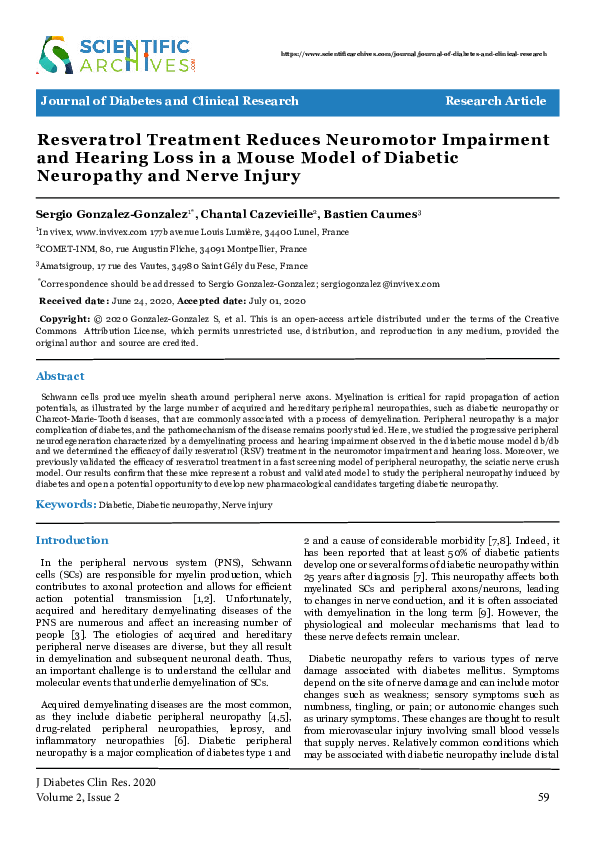 (PDF) Resveratrol Treatment Reduces Neuromotor Impairment and Hearing ...