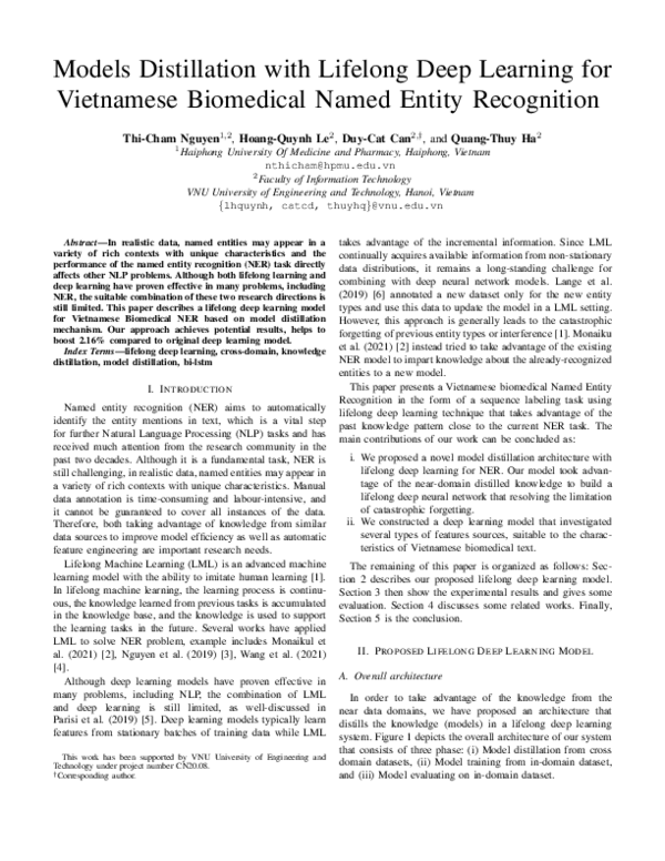 (PDF) Models Distillation with Lifelong Deep Learning for Vietnamese Biomedical Named Entity ...