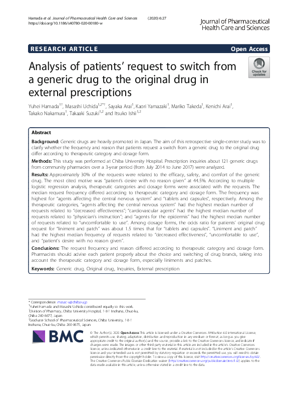 (PDF) Analysis of patients’ request to switch from a generic drug to ...