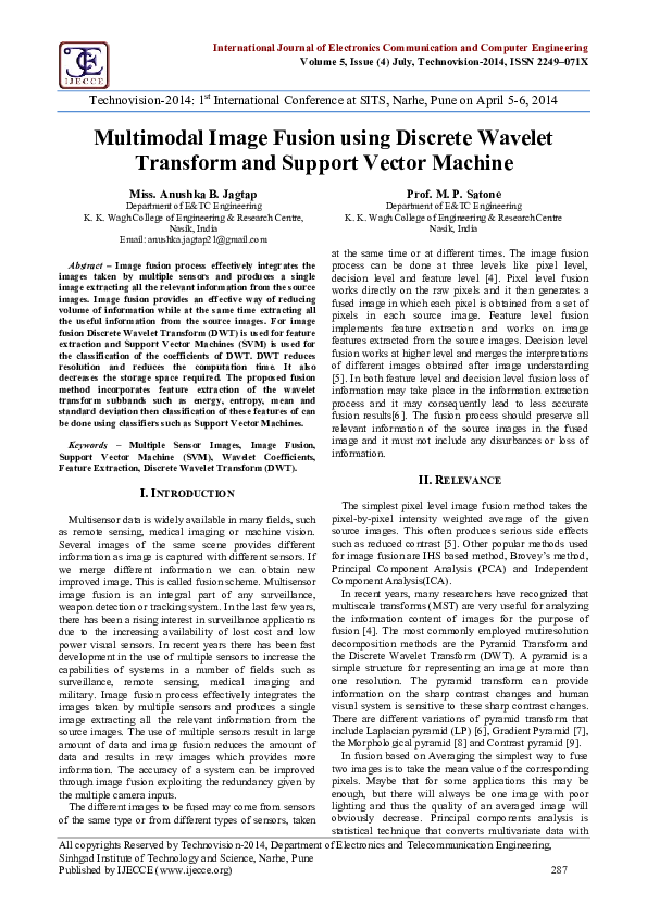 (PDF) Multimodal Image Fusion Using Discrete Wavelet Transform and Support Vector Machine