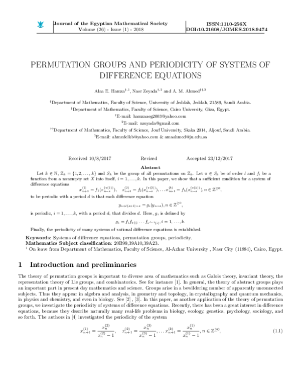 (PDF) Permutation Groups and Periodicity of Systems of Difference Equations