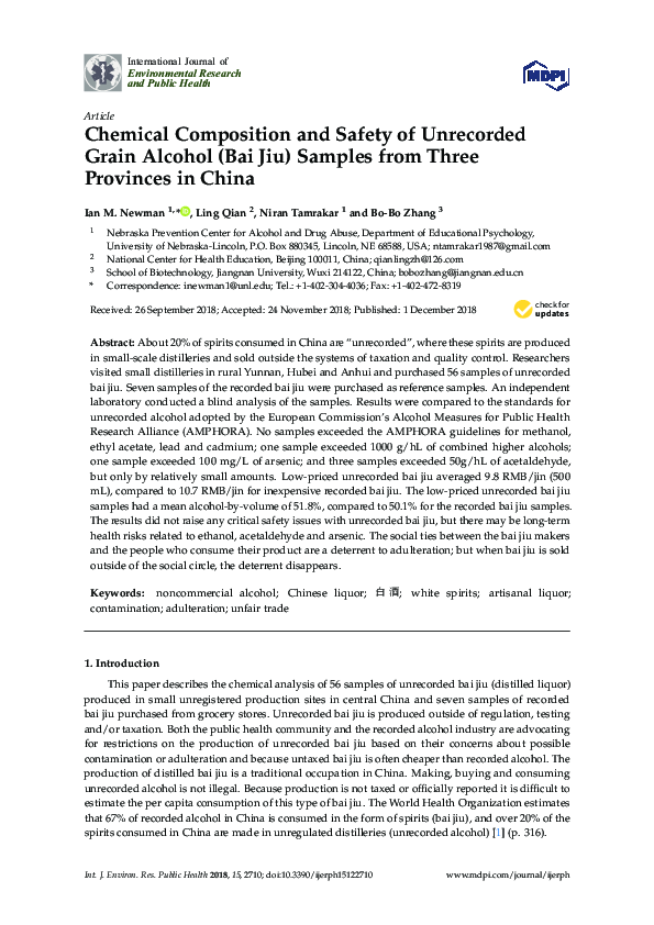 (PDF) Chemical Composition and Safety of Unrecorded Grain Alcohol (Bai ...