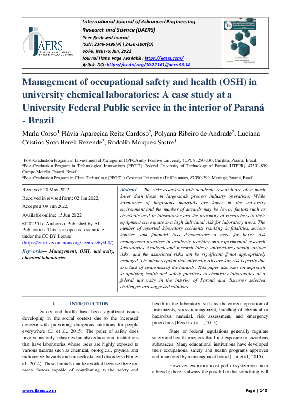 (PDF) Management of occupational safety and health (OSH) in university ...