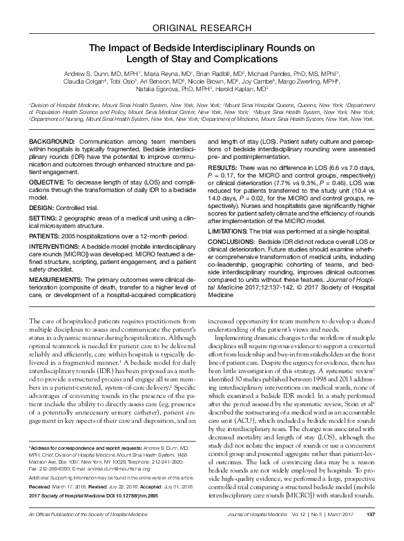 (PDF) The Impact of Bedside Interdisciplinary Rounds on Length of Stay ...