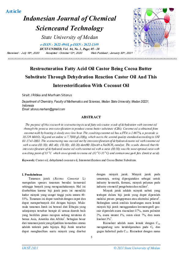 (PDF) Restructuration Fatty Acid Oil Castor Being Cocoa Butter ...