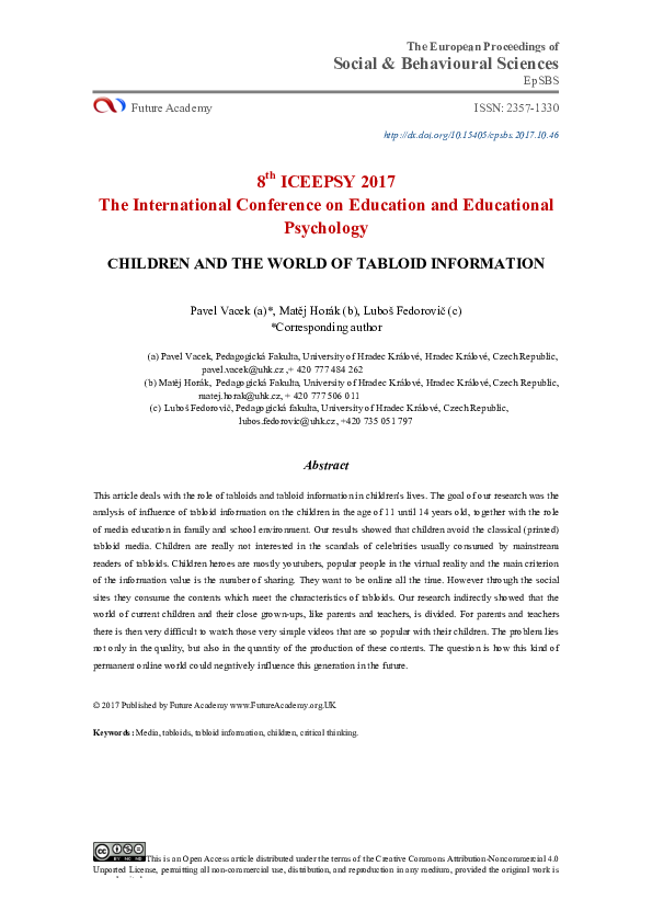 (PDF) Children And The World Of Tabloid Information