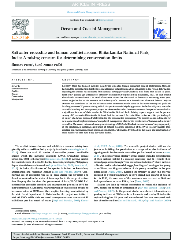 (PDF) Saltwater crocodile and human conflict around Bhitarkanika ...