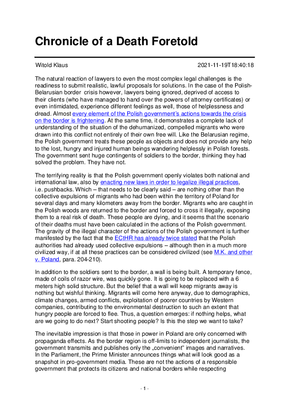 (PDF) Chronicle of a Death Foretold