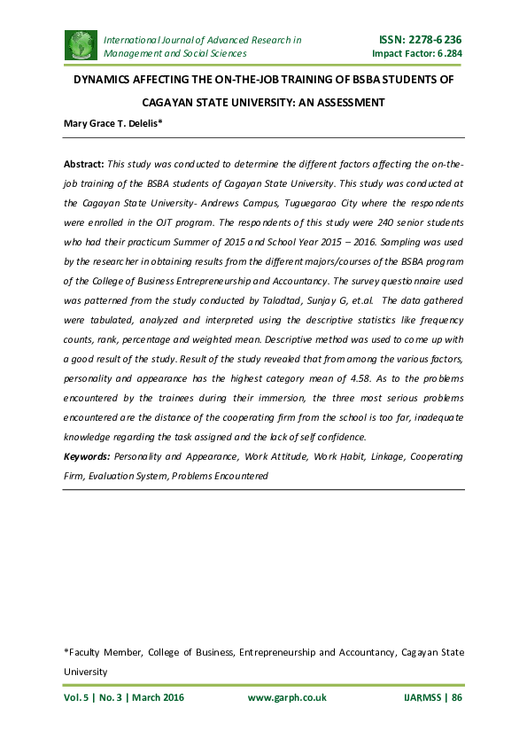 (PDF) Dynamics Affecting the On-The-Job Training of Bsba Students of ...