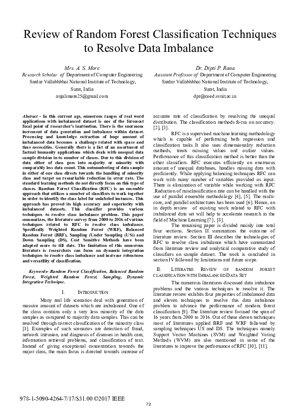 Pdf Review Of Random Forest Classification Techniques To Resolve Data Imbalance