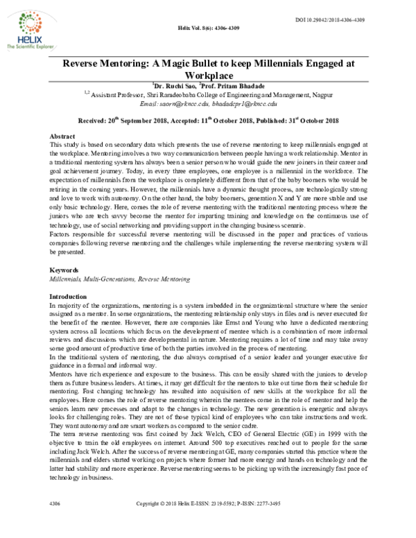 (PDF) Reverse Mentoring: A Magic Bullet to keep Millennials Engaged at Workplace