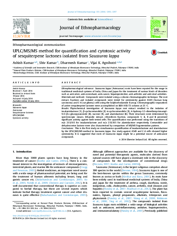 (PDF) UPLC/MS/MS method for quantification and cytotoxic activity of sesquiterpene lactones ...