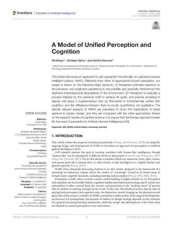 (PDF) A Model of Unified Perception and Cognition