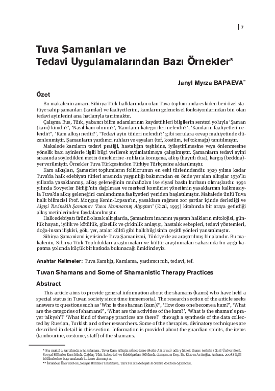 (PDF) Tuvan Shamans and Some of Shamanistic Therapy Practices